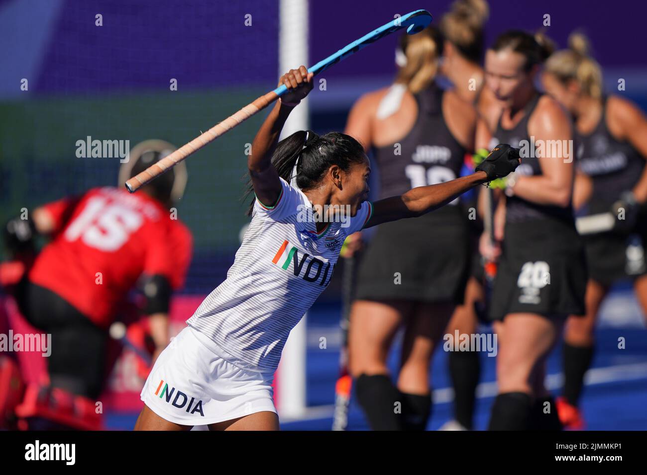India's Salima Tete celebrates scoring the opening goal during the ...