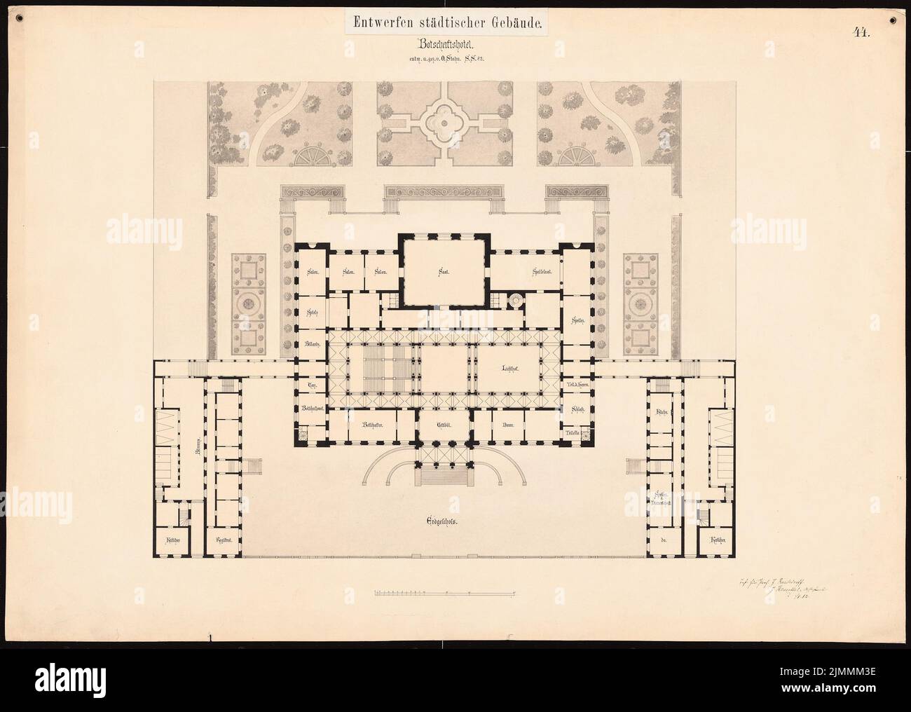Stahn Otto (1859-1913), embassy hotel (1882): Grundriss eG. Pencil and ...