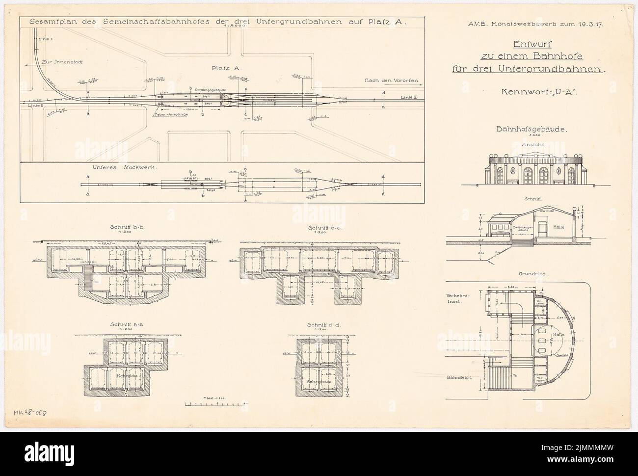 Unknown architect, train station for 3 subways. Monthly competition ...