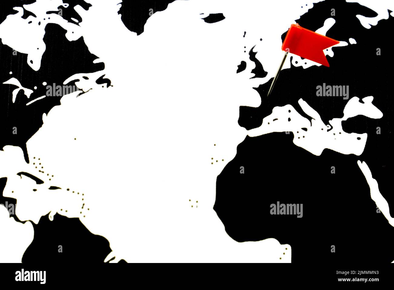 Red pointing flag on France country on black world map Stock Photo - Alamy