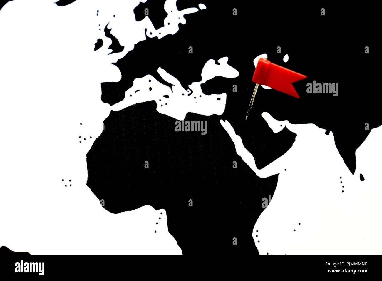 Red pointing flag on Italy country on black world map Stock Photo - Alamy
