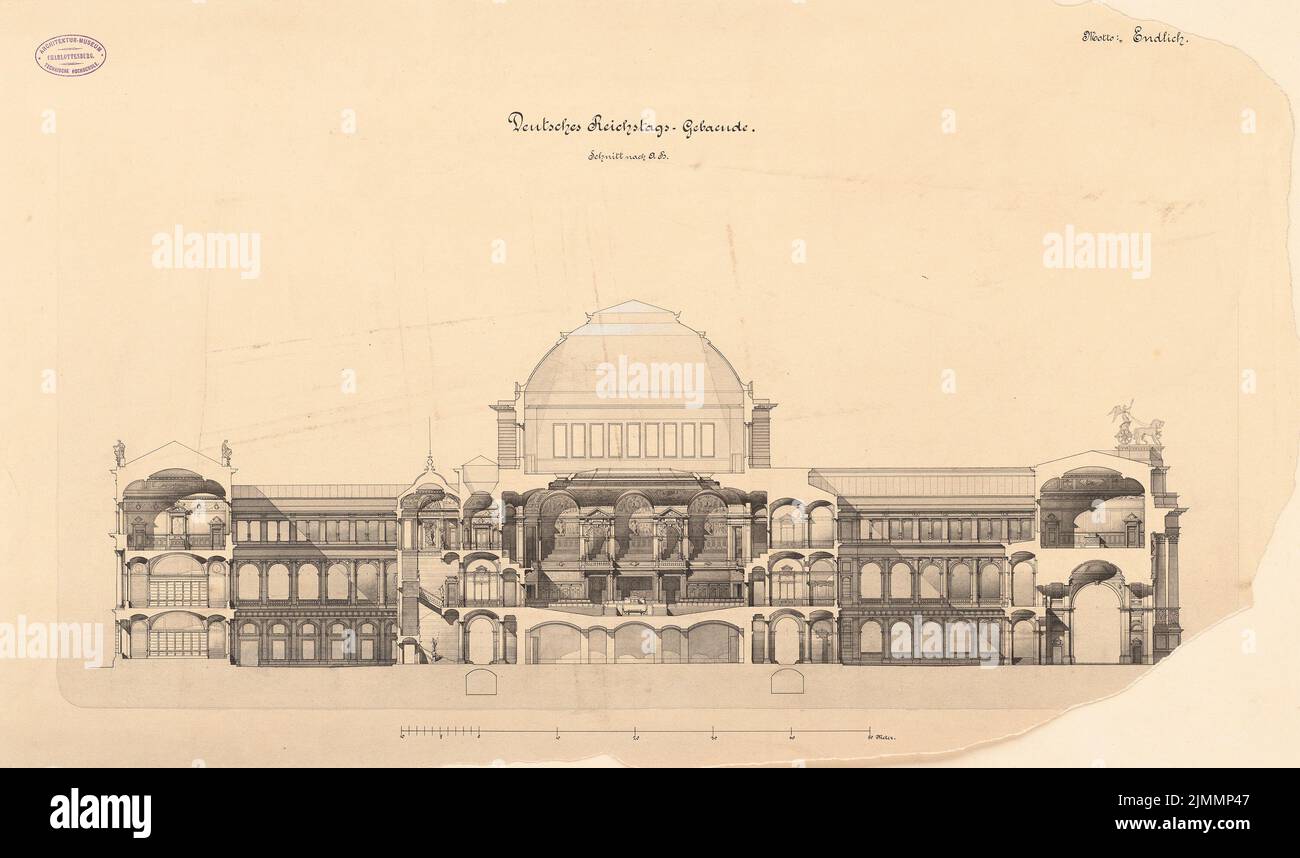 Ende & Böckmann, Reichstag, Berlin (1882): cross -section. Tusche ...