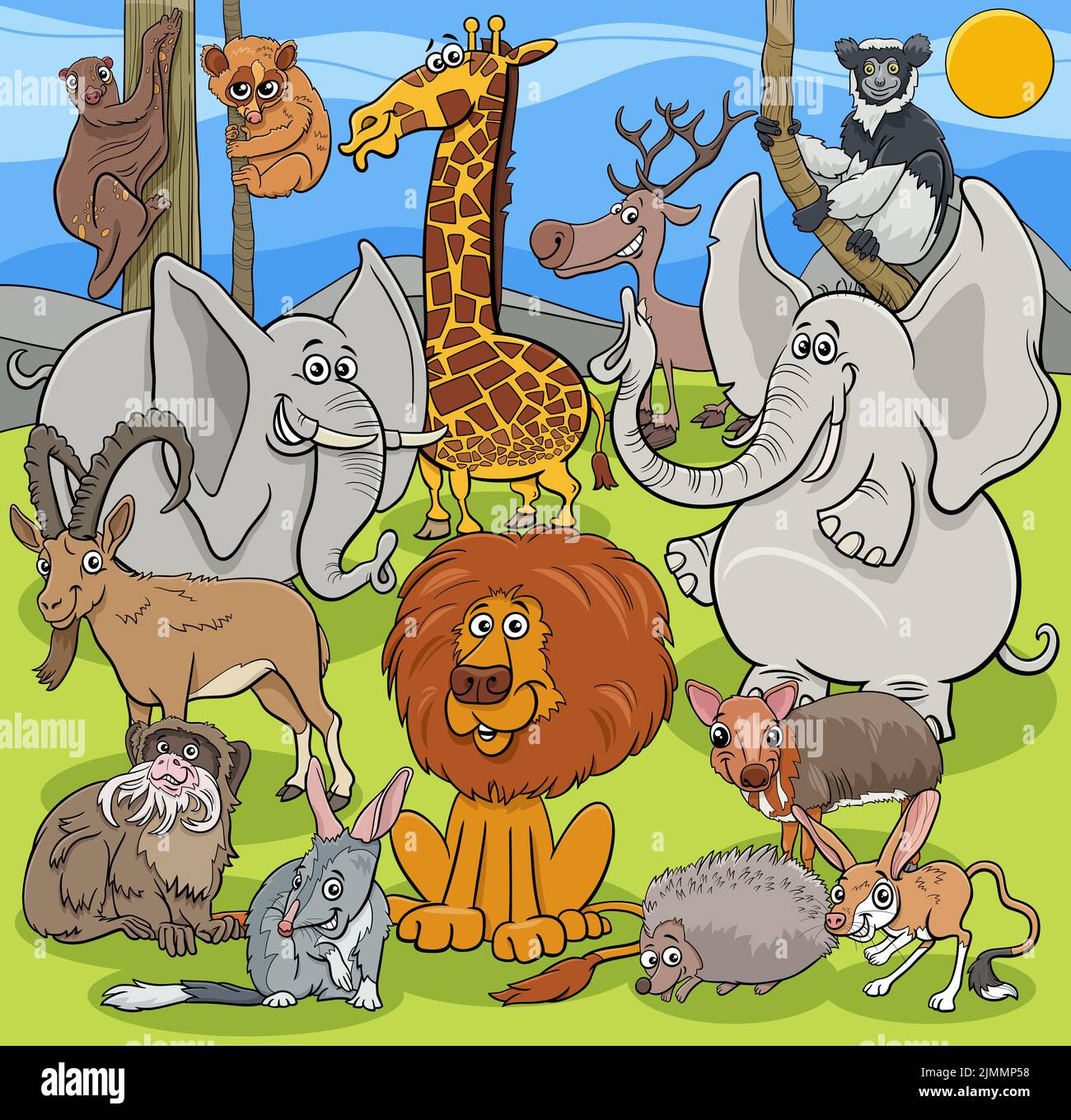 Cartoon wild animals characters group Stock Photo - Alamy