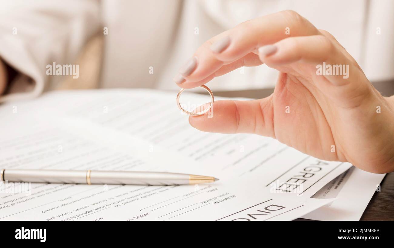 Close up hand holding wedding ring Stock Photo - Alamy