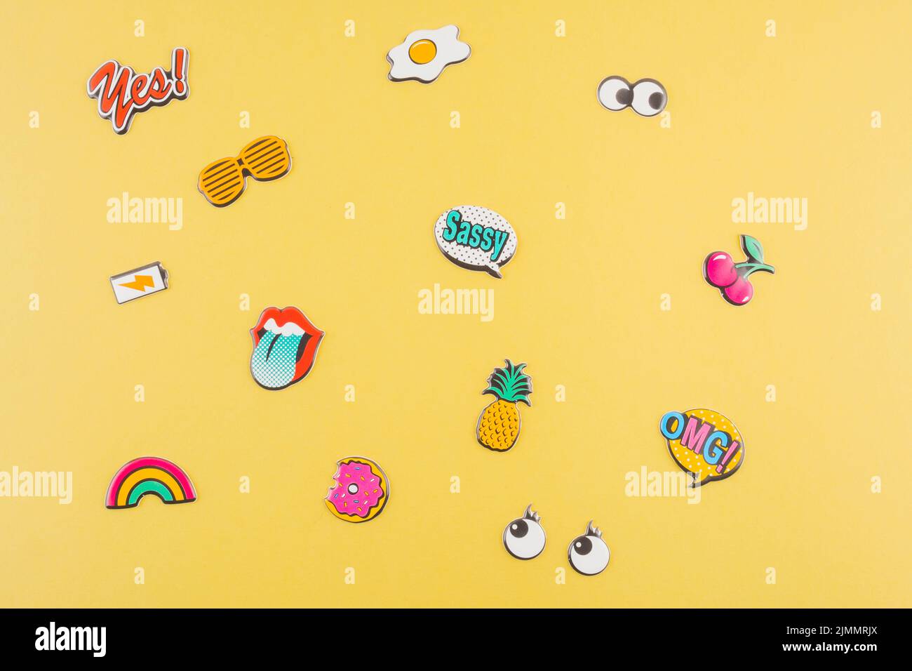 Various sticker yellow background Stock Photo - Alamy