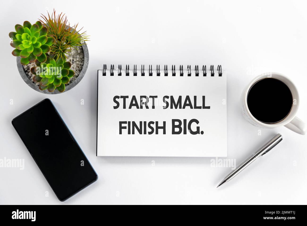 Business motivational quote - Start small. Finish big. Text on spiral ...