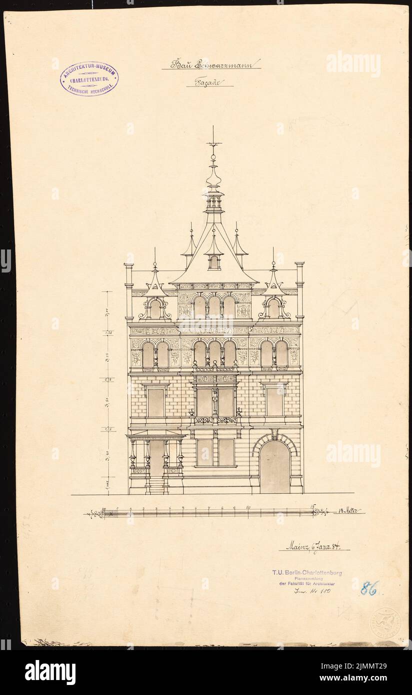 Baum Philipp (1849-1886), residential building Schwarzmann, Mainz (06.01.1884): Pres design ...