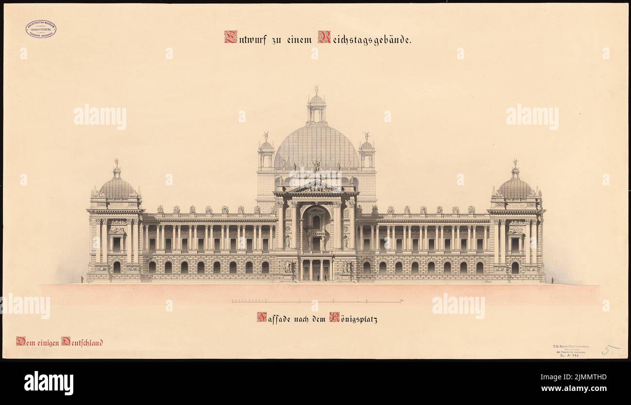 Bluntschli Friedrich (1842-1930), Reichstag, Berlin. (1882): Facade to ...