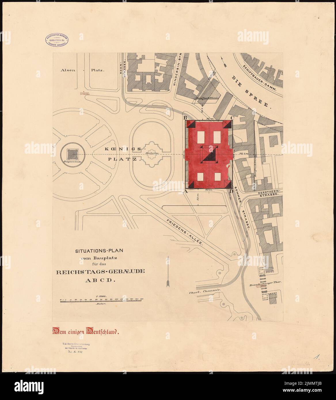 Bluntschli Friedrich (1842-1930), Reichstag, Berlin. (1882): Site plan ...