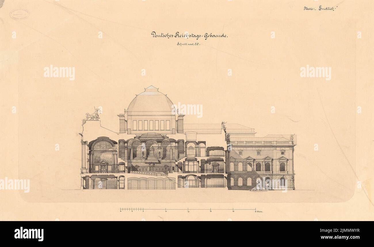 Ende & Böckmann, Reichstag, Berlin (1882): Cut. Ink, pencil watercolor ...