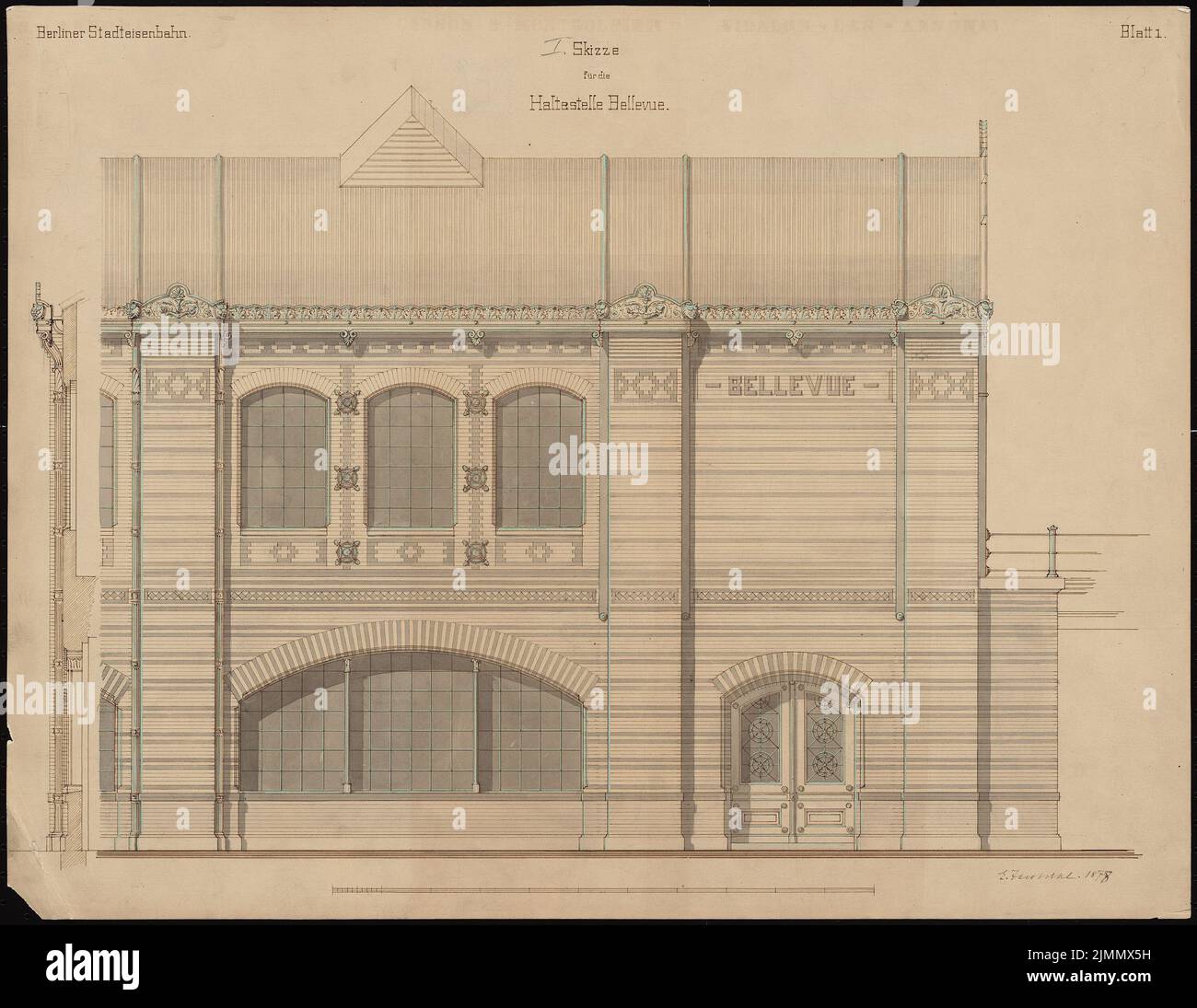 Jacobsthal Johann Eduard (1839-1902), Stadtbahn stop Bellevue, Berlin ...