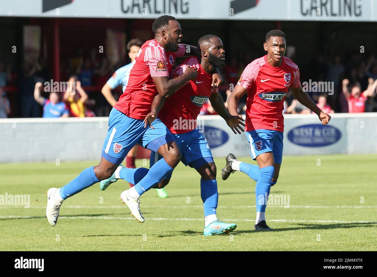 Junior Morias of Dagenham scores the second goal for his team and ...