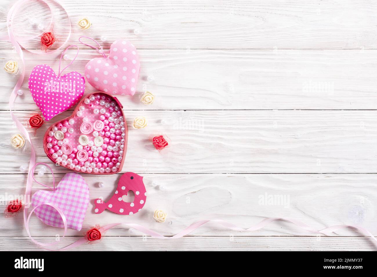 Valentine handmade flat lay frame with copy-space background on white ...