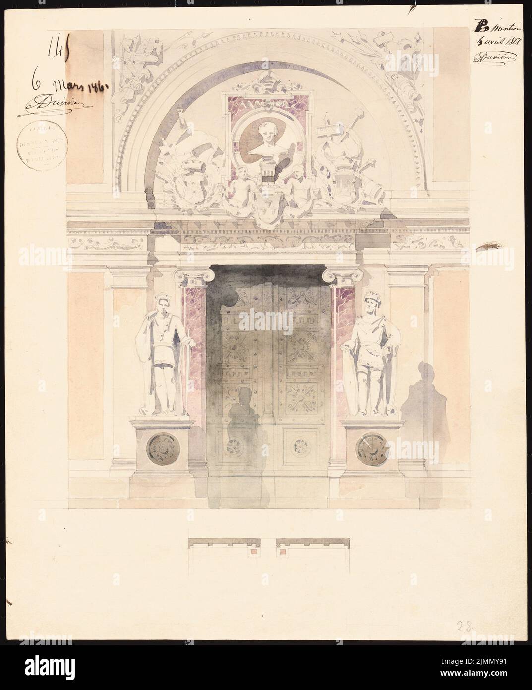 Lange Emil (1841-1926), portal (1861): View. Ink, pencil watercolor on ...