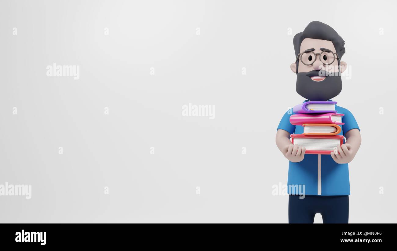 3D Character Carrying books happily Stock Photo - Alamy