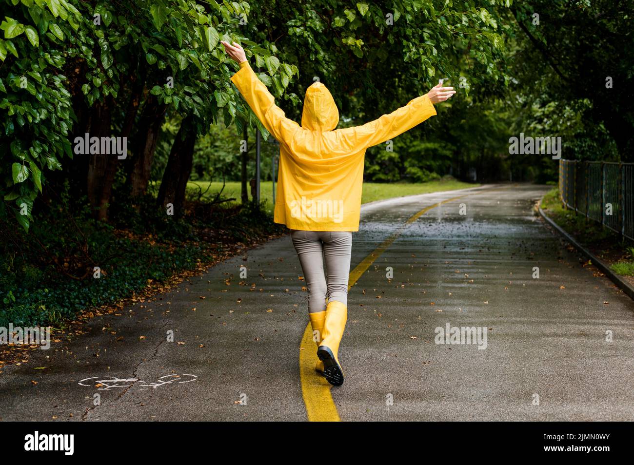 Back view woman rain coat Stock Photo - Alamy