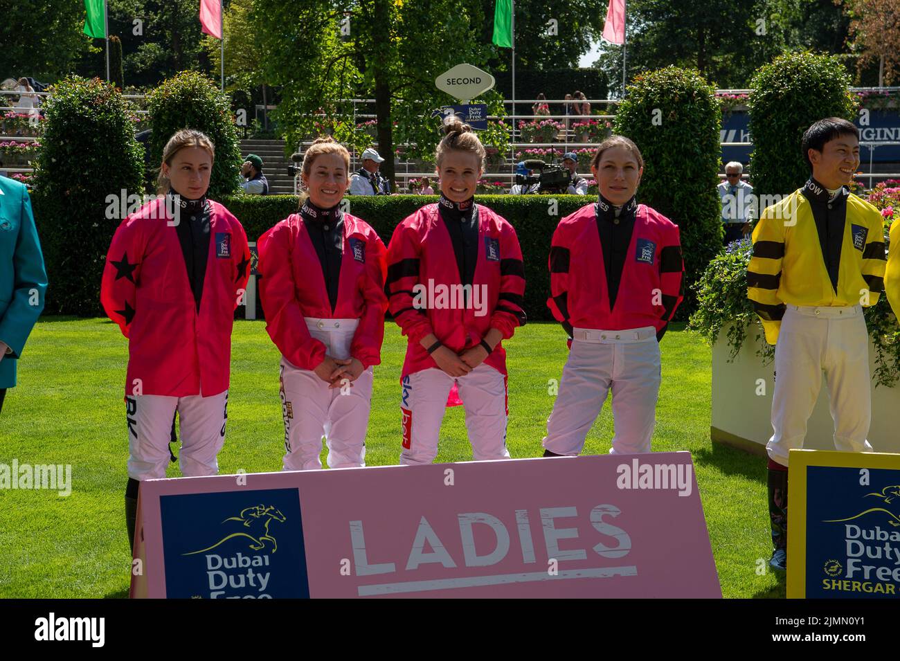 Ascot, Berkshire, UK. 6th August, 2022. The Ladies team of jockeys ...