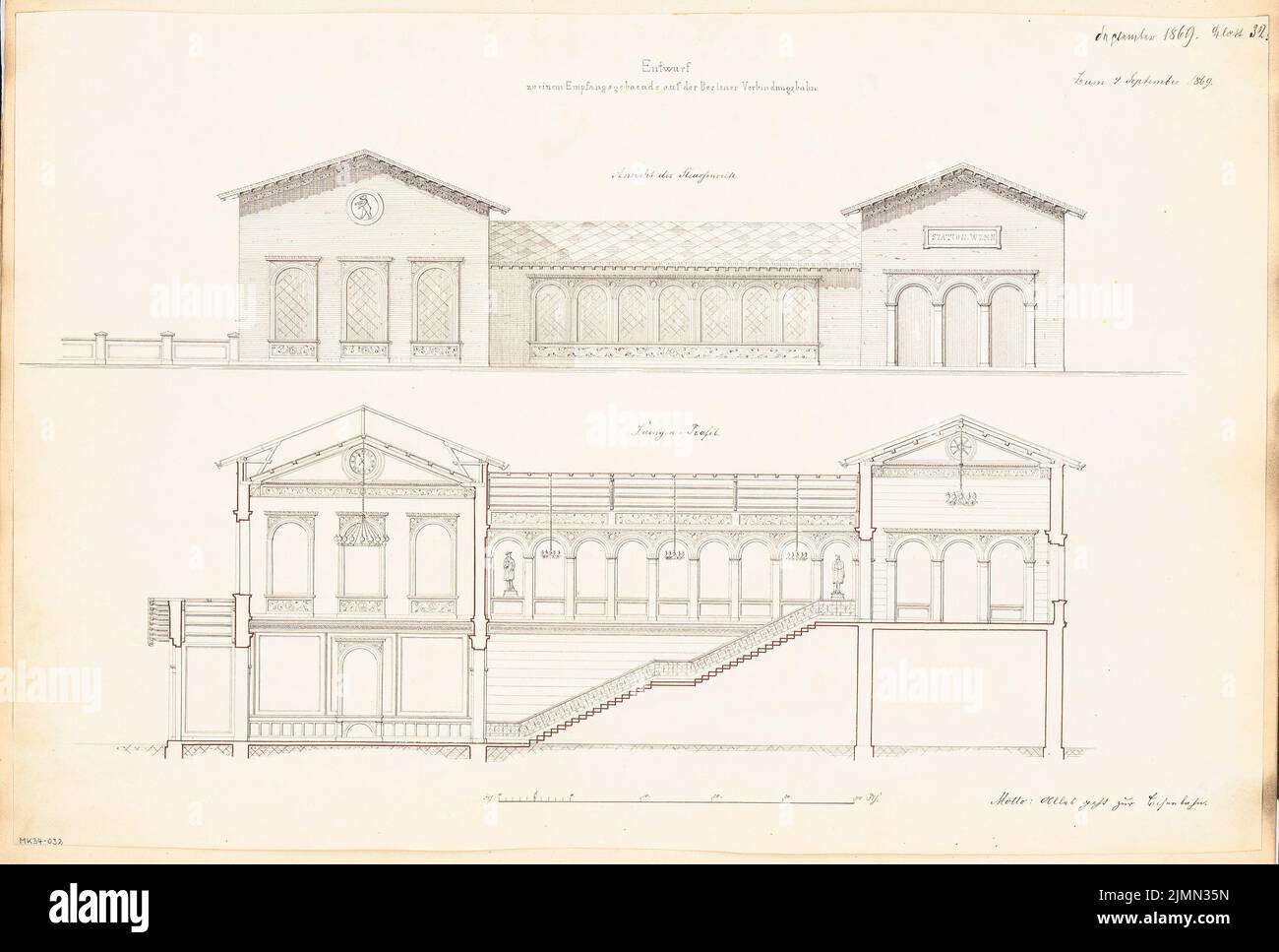 Unknown architect, train station. Monthly competition September 1869 ...