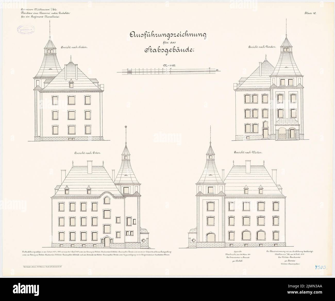 Benda, cavalry barracks in Mülhausen (1906-1908): Stab building: Upper ...