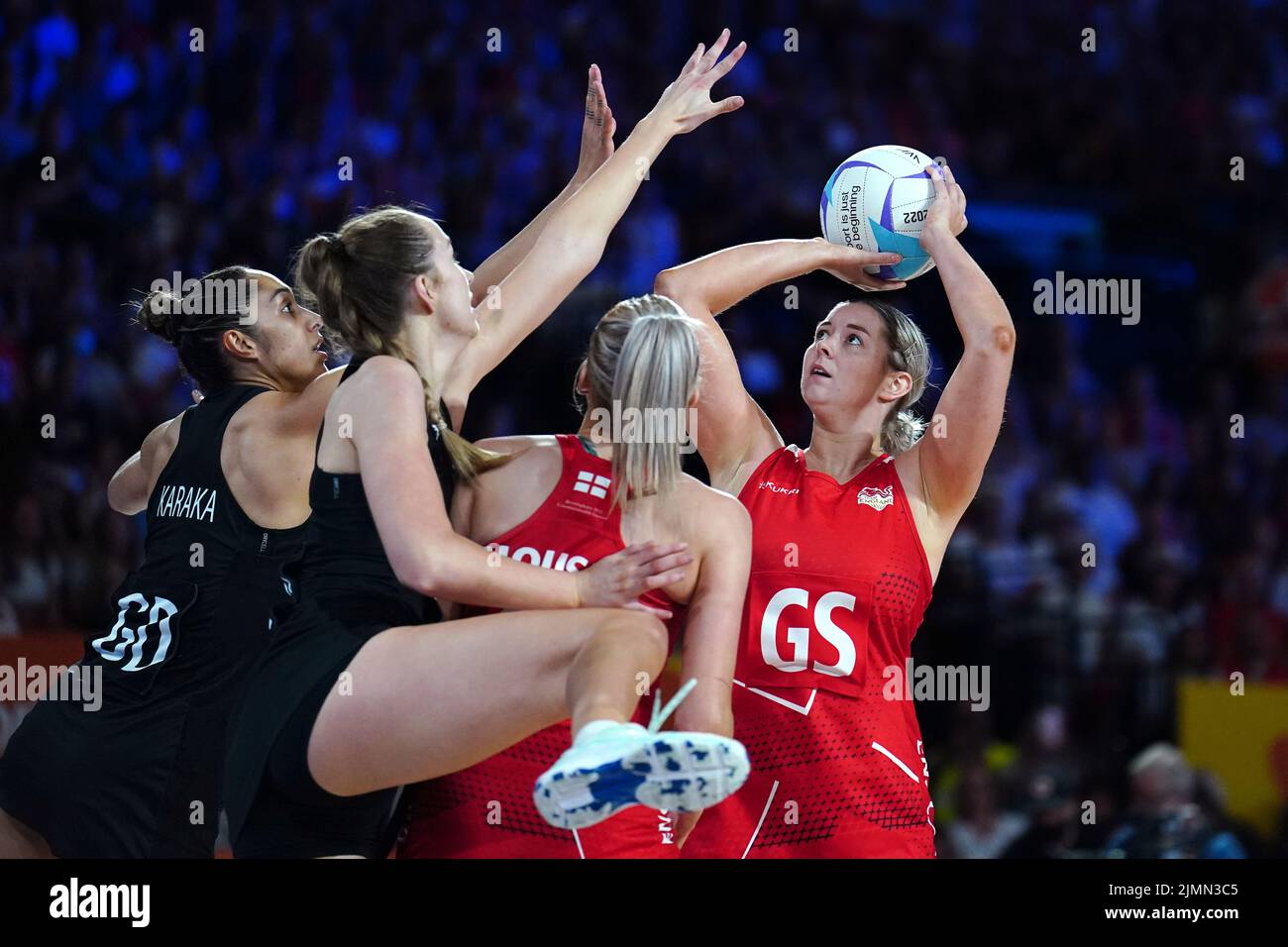 England's Eleanor Cardwell (right) in action during Netball - Bronze ...