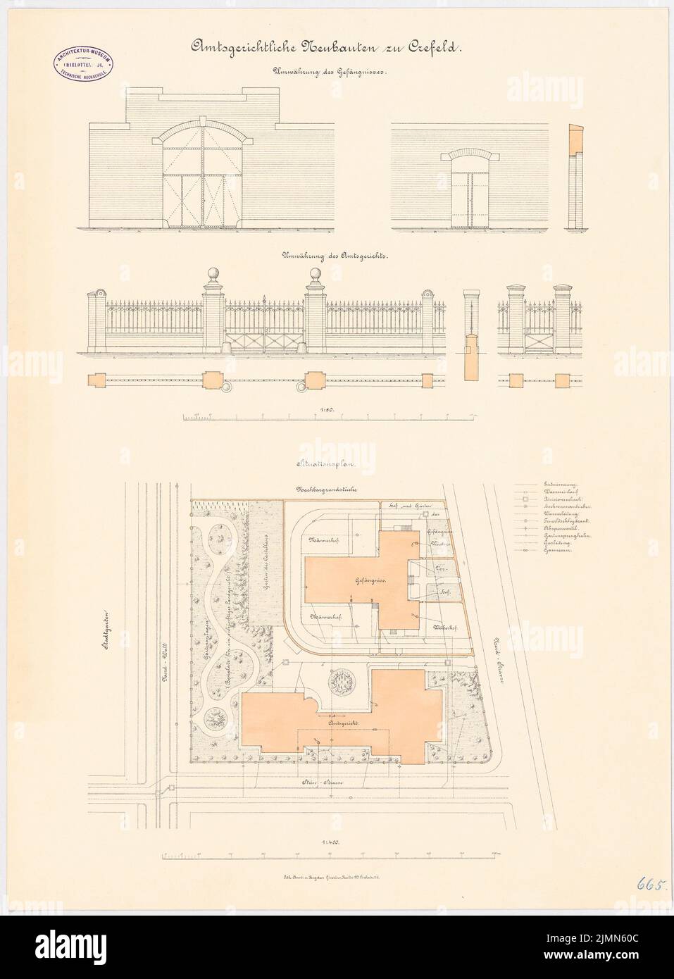 Court krefeld 1893 floor plan lithograph paper 1 hi-res stock ...