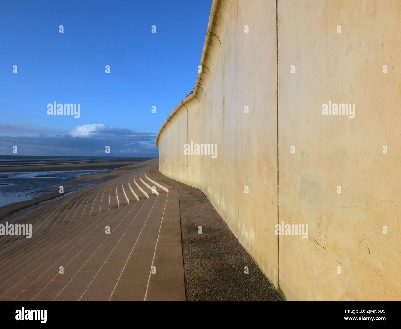 Perspective view of the concrete seawall in blackpool with steps ...