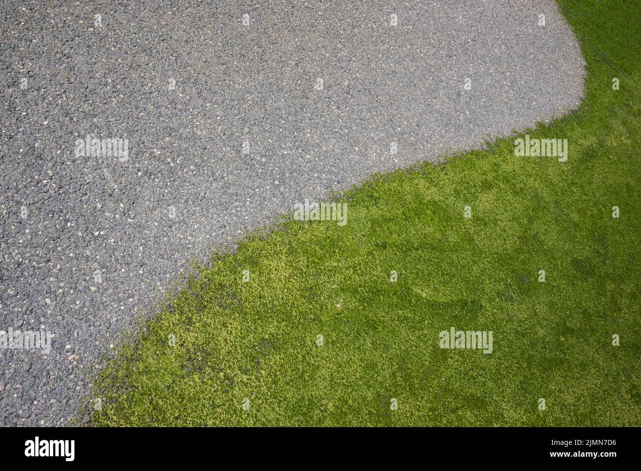 Curved lines of green lawn and asphalt, for the background. Copy space ...