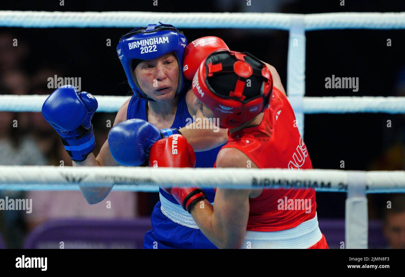 Australia's Kaye Frances Scott (Red) and Wales's Rosie Eccles (Blue) in ...