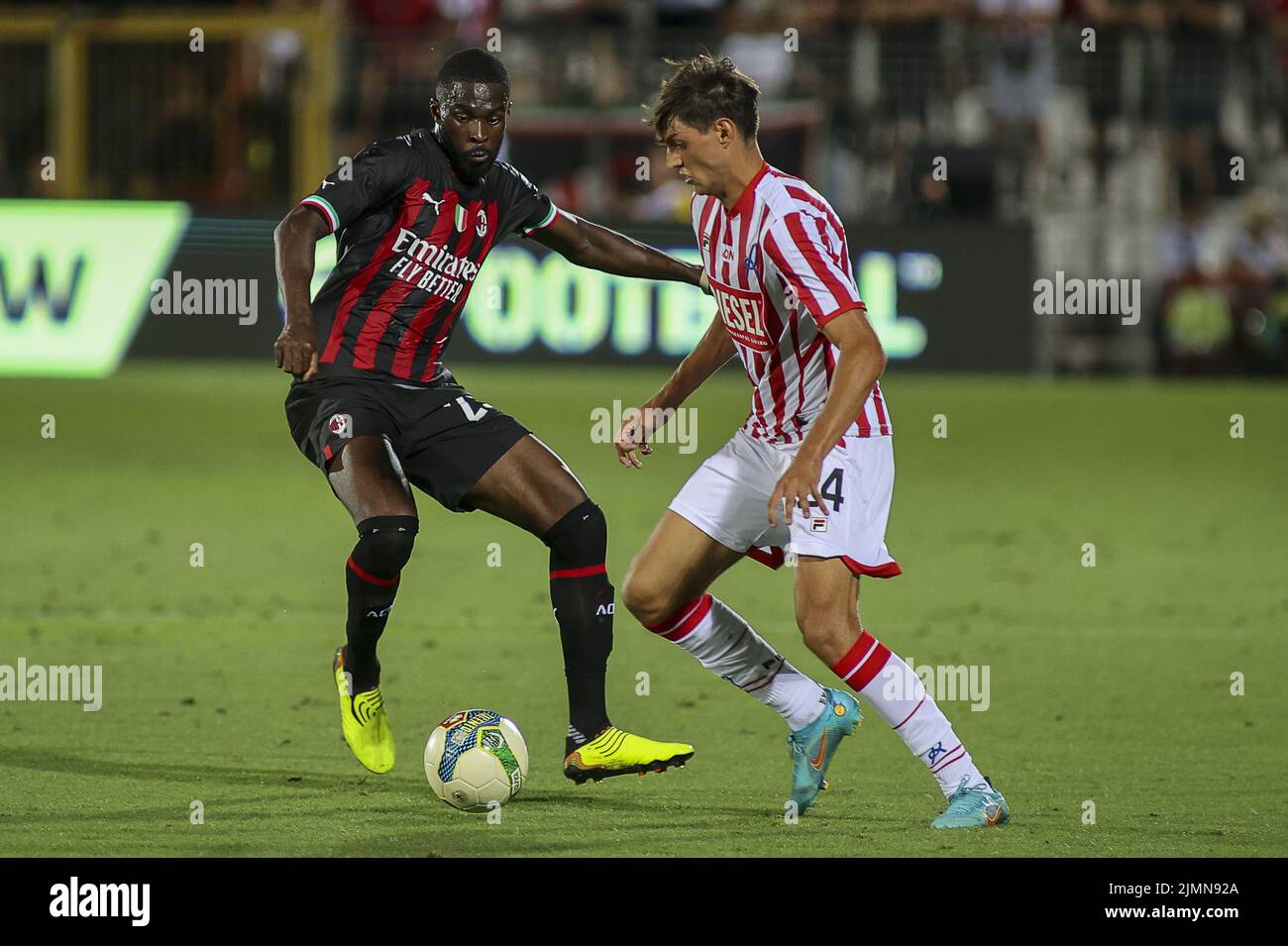 Filippo Alessio of LR Vicenza competes for the ball with Fikayo Tomori ...