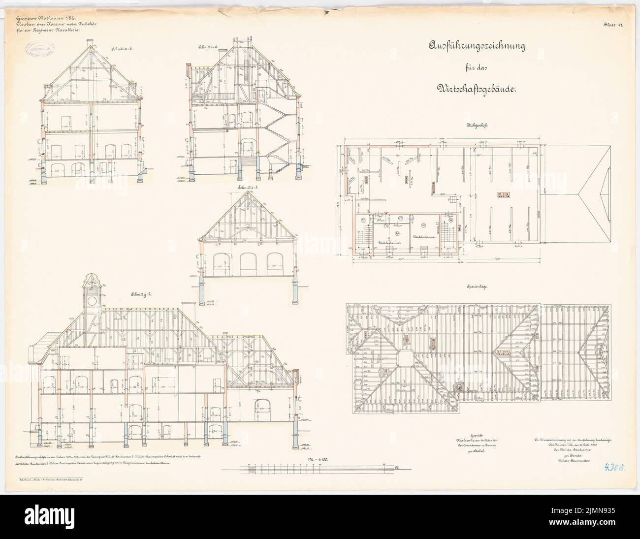 Benda, cavalry barracks in Mülhausen (1906-1908): farm building: floor ...
