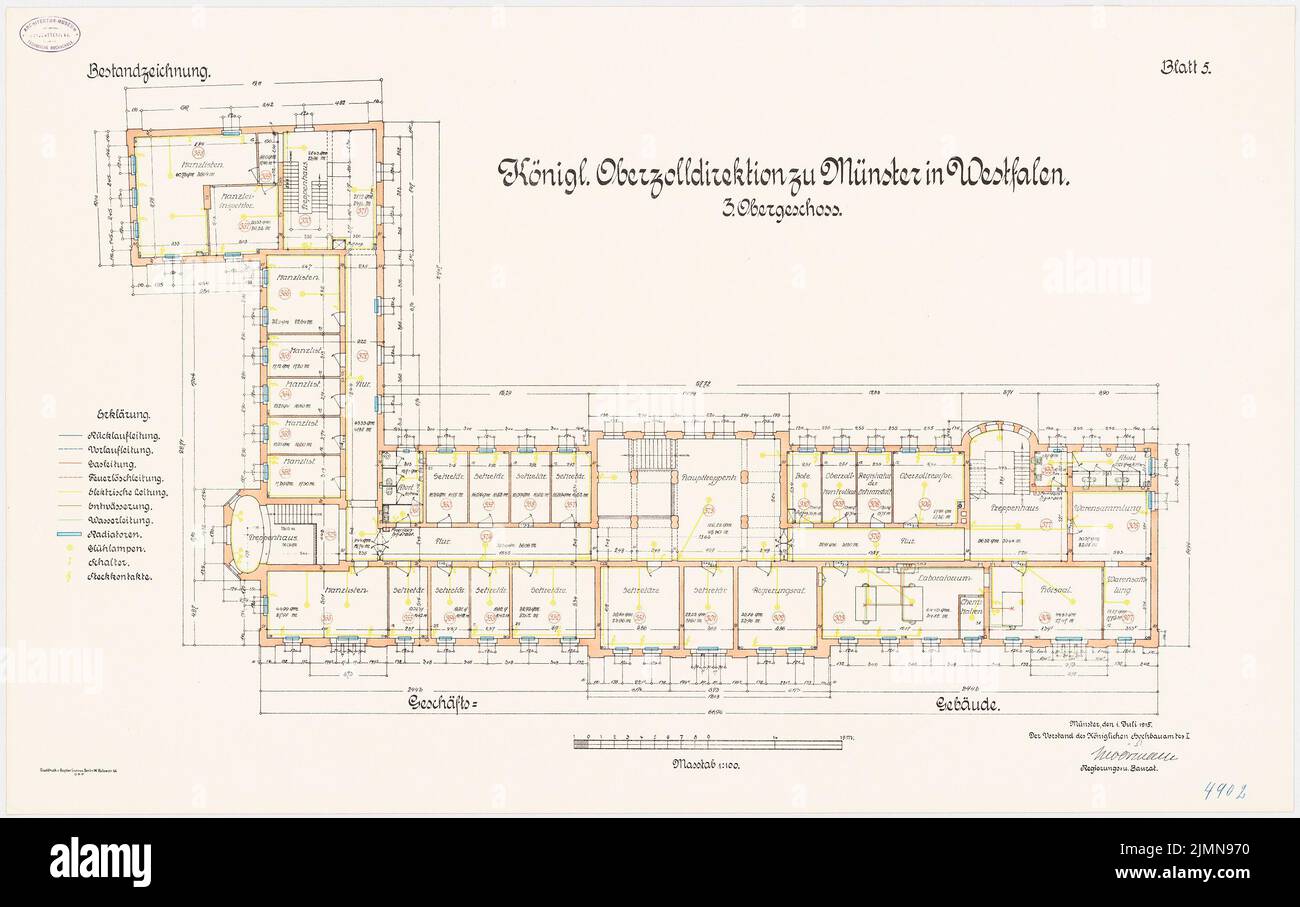 Unknown architect, chief customs directorate in Münster (1915): floor ...