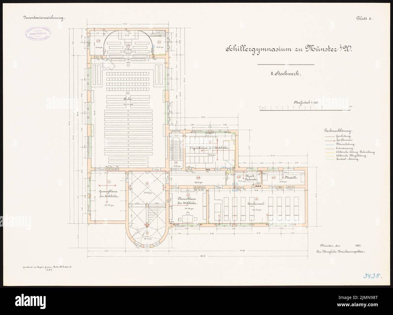 Unknown architect, Schillergymnasium in Münster (1907): floor plan 2nd ...