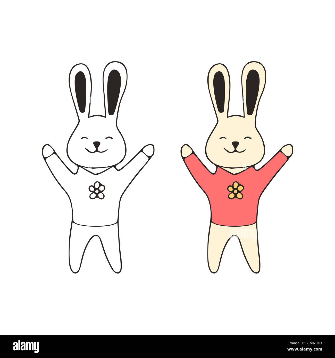 Funny rabbit doodle icon. Cute pets vector art on white background ...