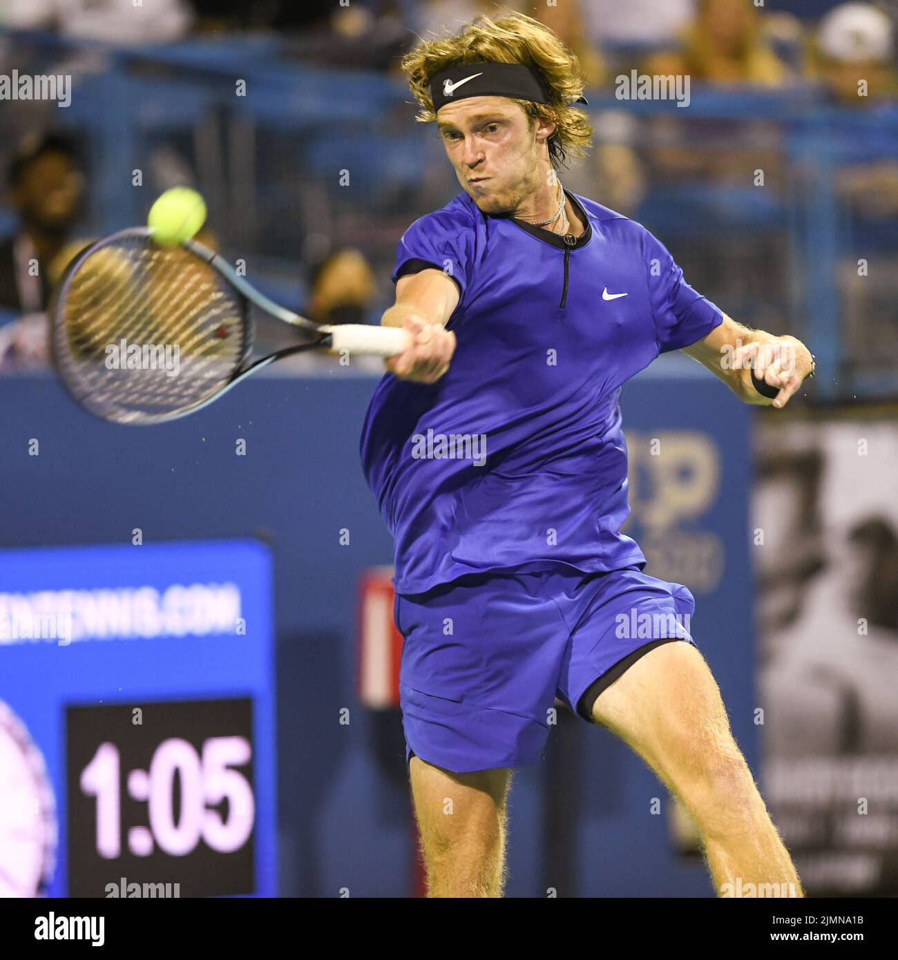 Washington, D.C, USA. 6th Aug, 2022. ANDREY RUBLEV hits a forehand ...