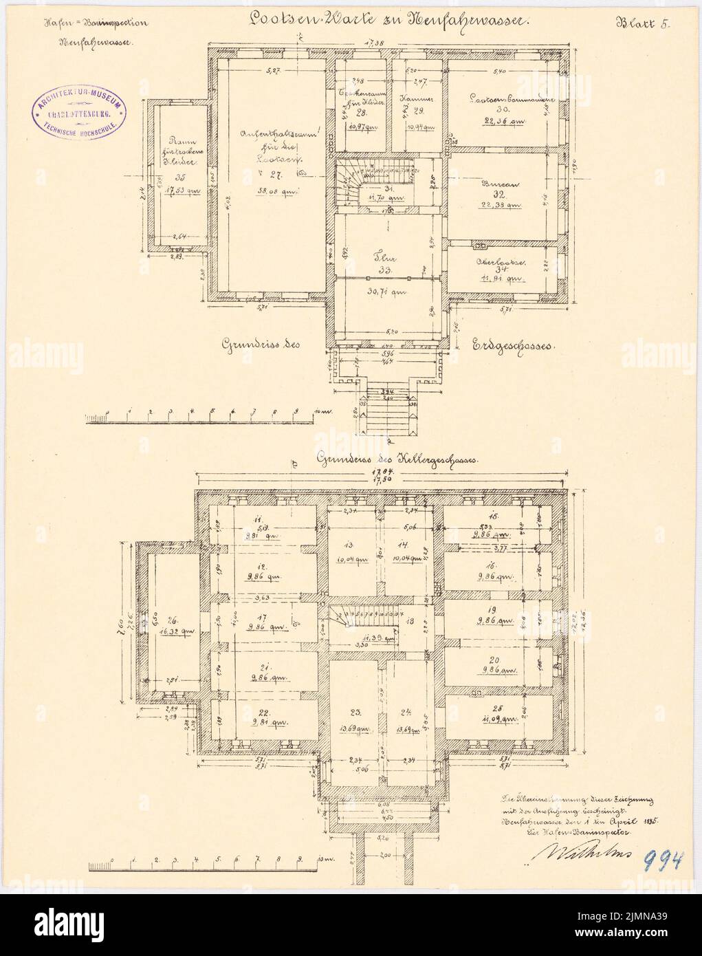 Unknown architect, port building in Neufahrwasser (approx. 1887): pilot ...
