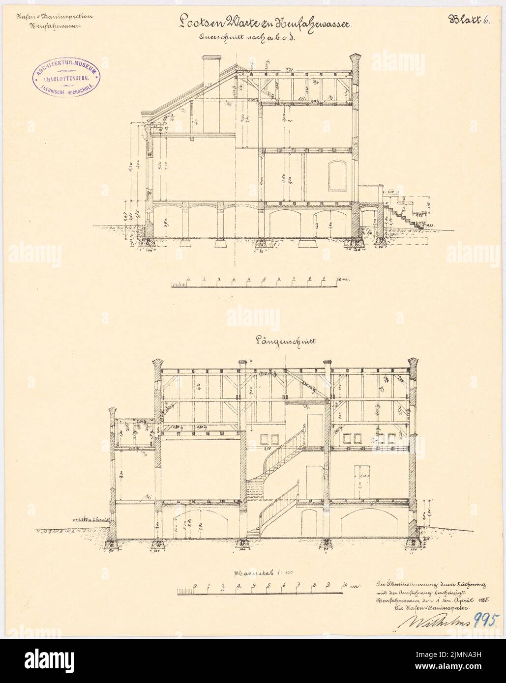 Unknown architect, port building in Neufahrwasser (approx. 1887): pilot ...