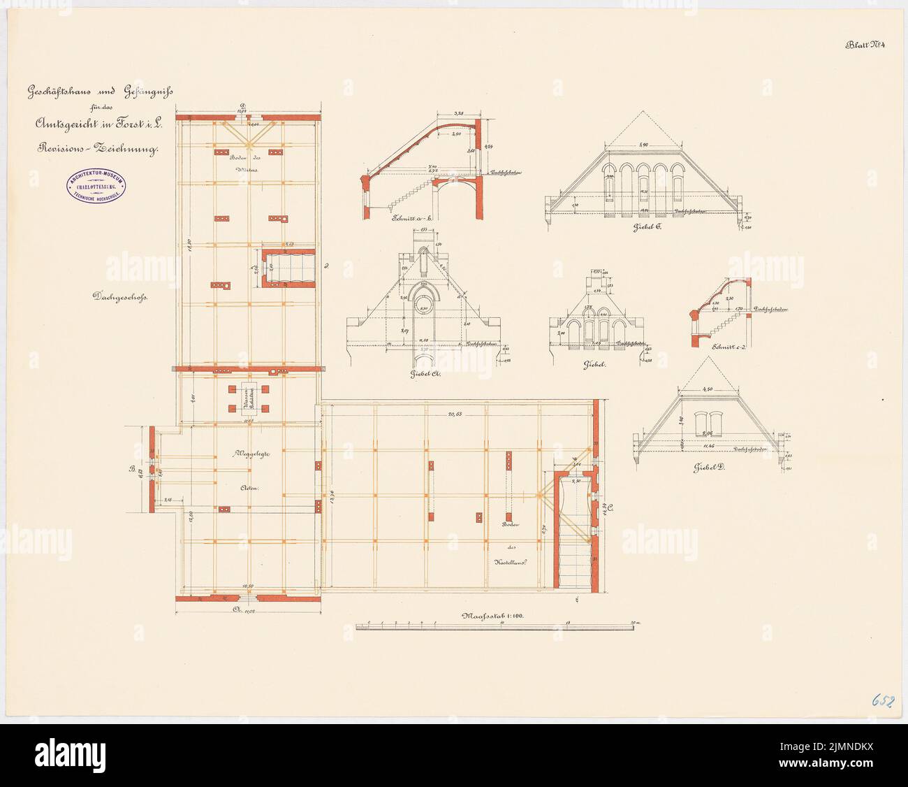 Unknown architect, district court and prison in Forst (1892): floor ...