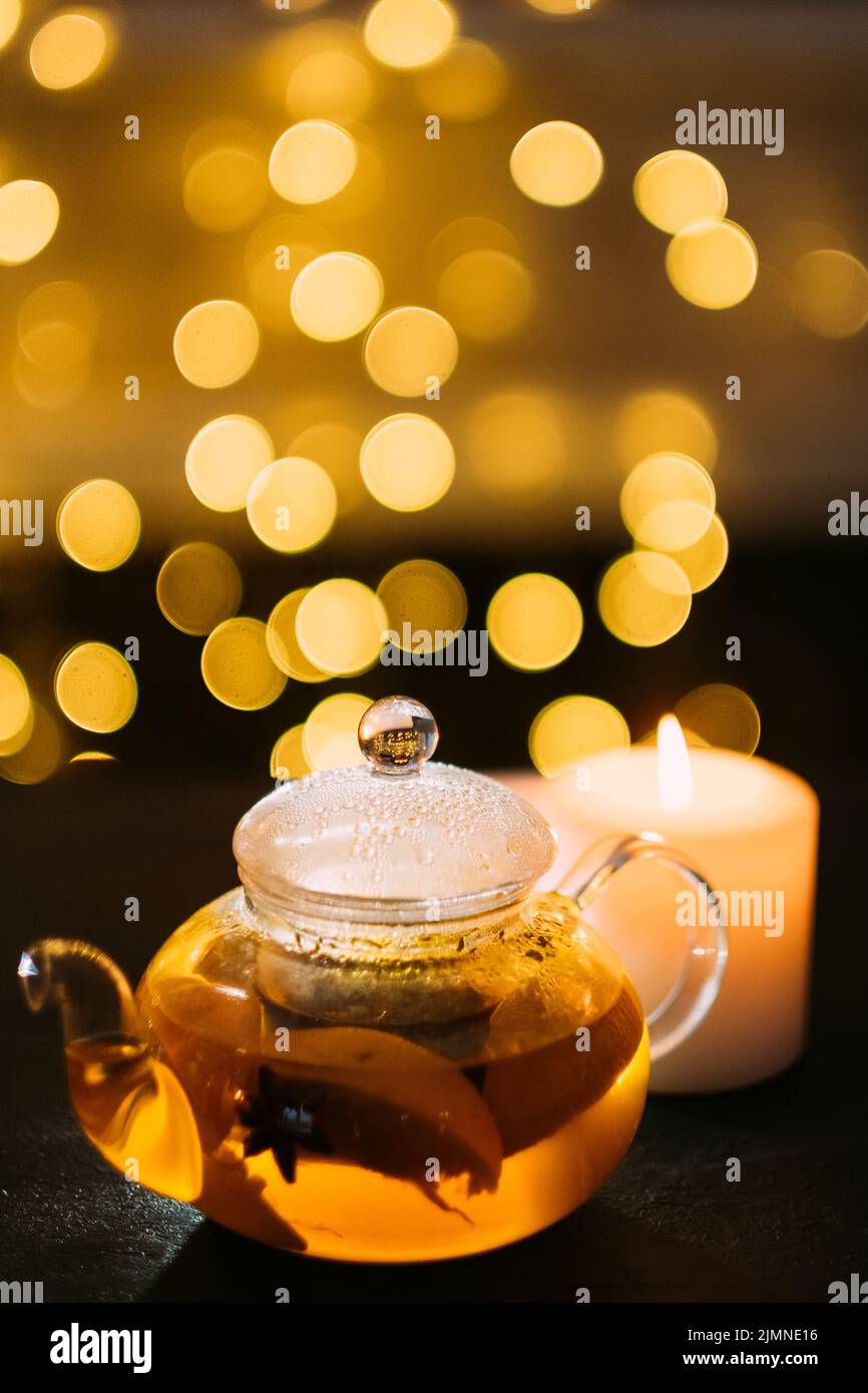 green citrus tea glass pot healthy lifestyle Stock Photo - Alamy