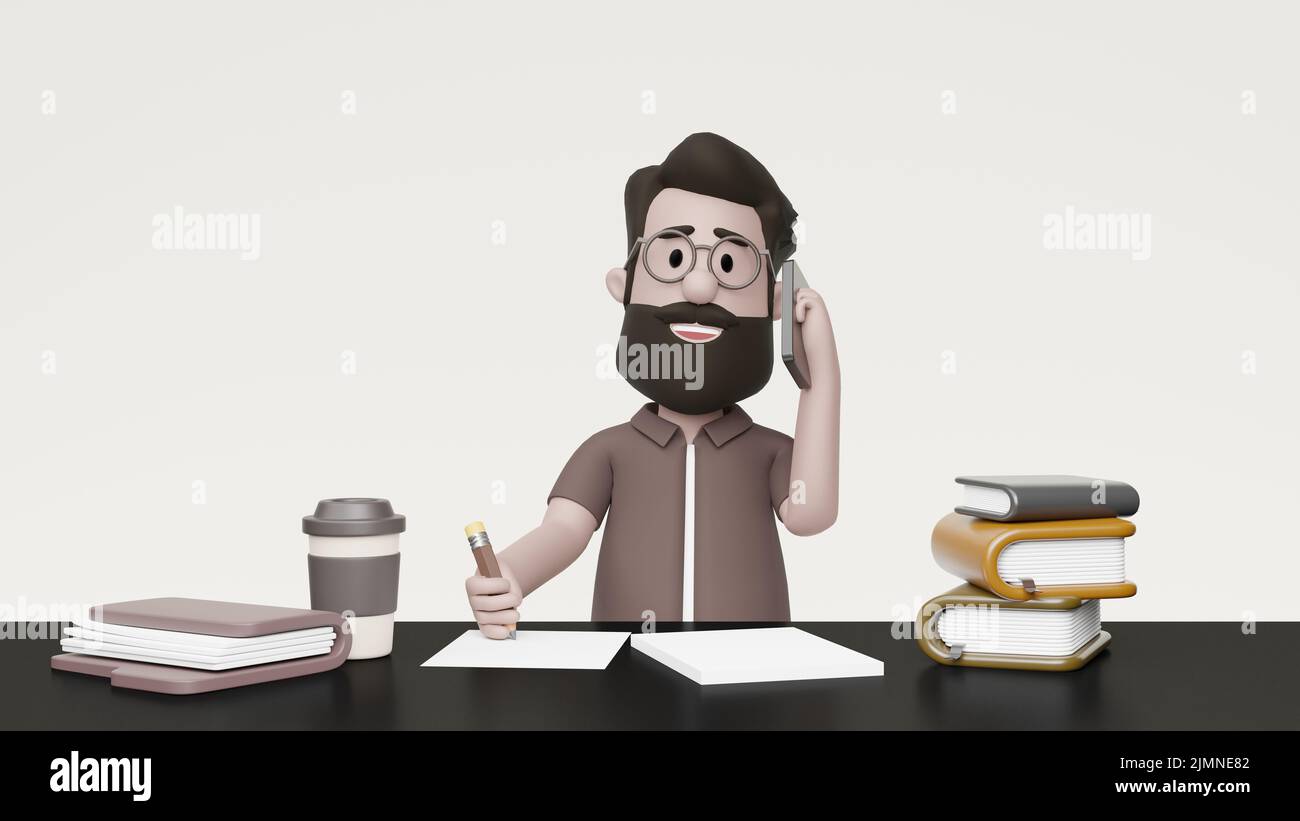 3D Man Working Freelancer Desk Stock Photo - Alamy