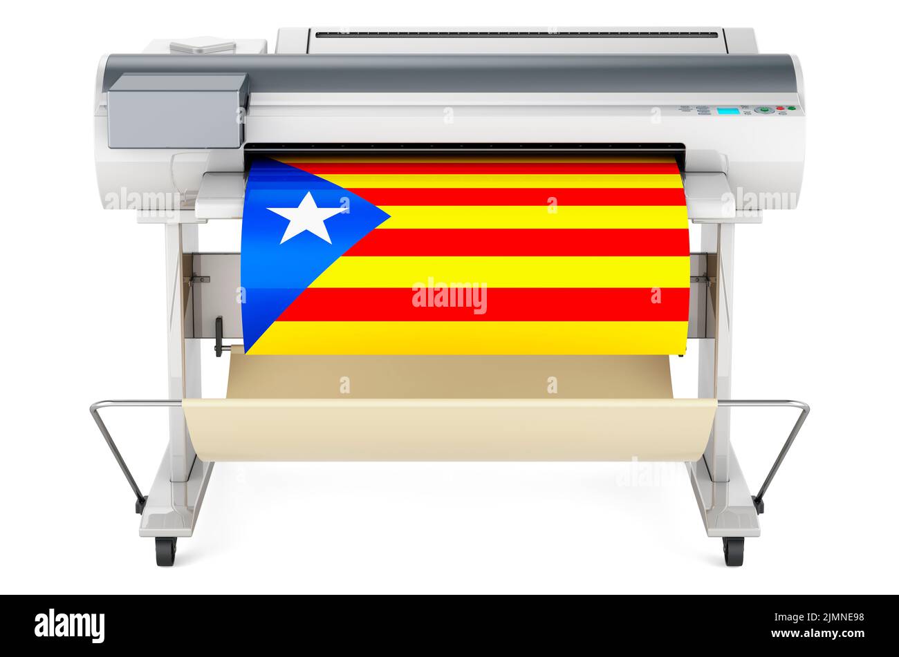 Wide format printer, plotter with Catalan flag. 3D rendering isolated ...
