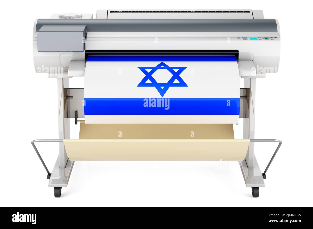 Wide format printer, plotter with Israeli flag. 3D rendering isolated ...