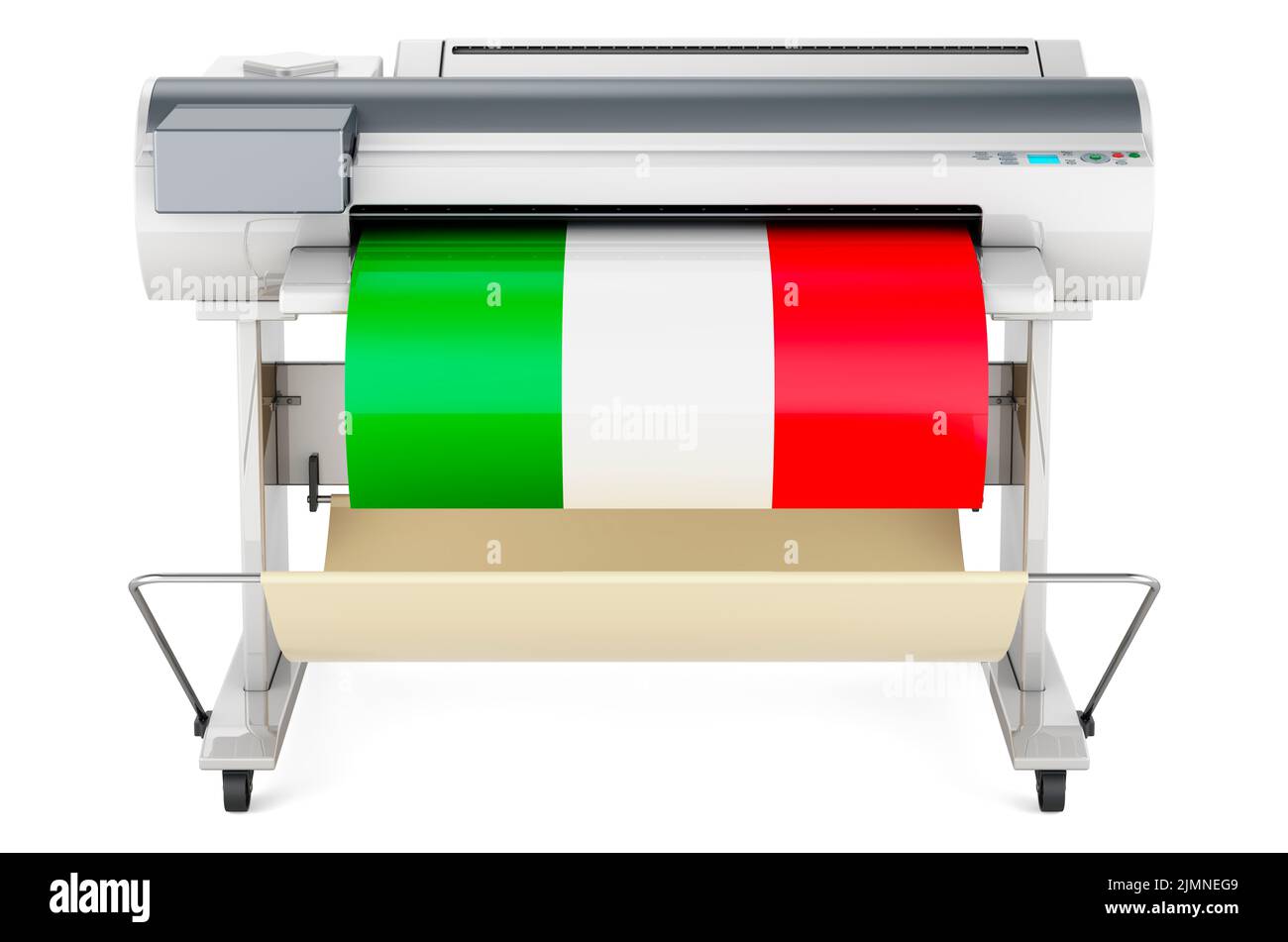 Wide format printer, plotter with Italian flag. 3D rendering isolated ...
