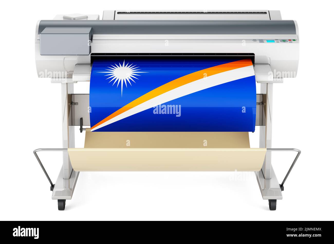 Wide format printer, plotter with Marshallese flag. 3D rendering ...