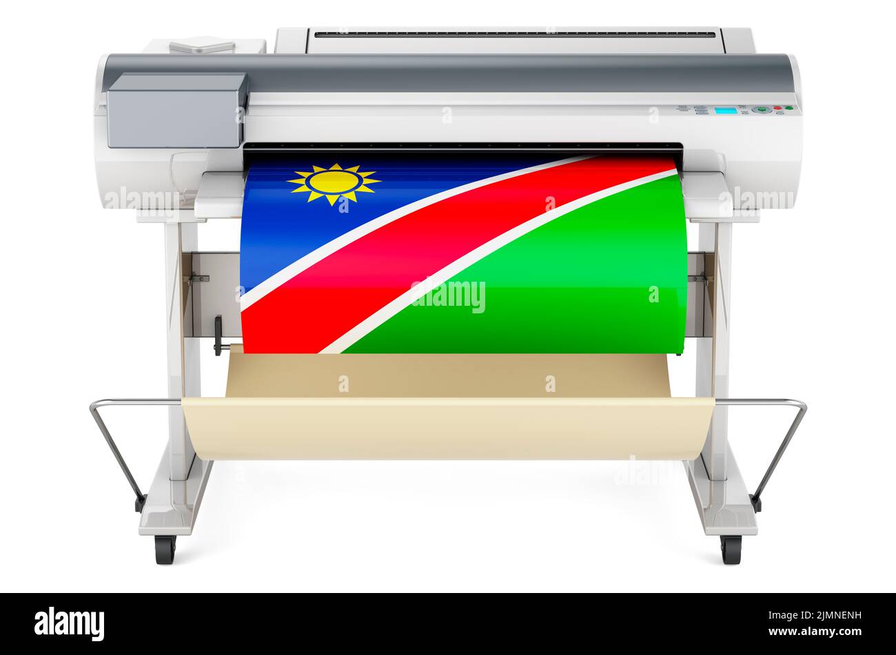 Wide format printer, plotter with Namibian flag. 3D rendering isolated ...