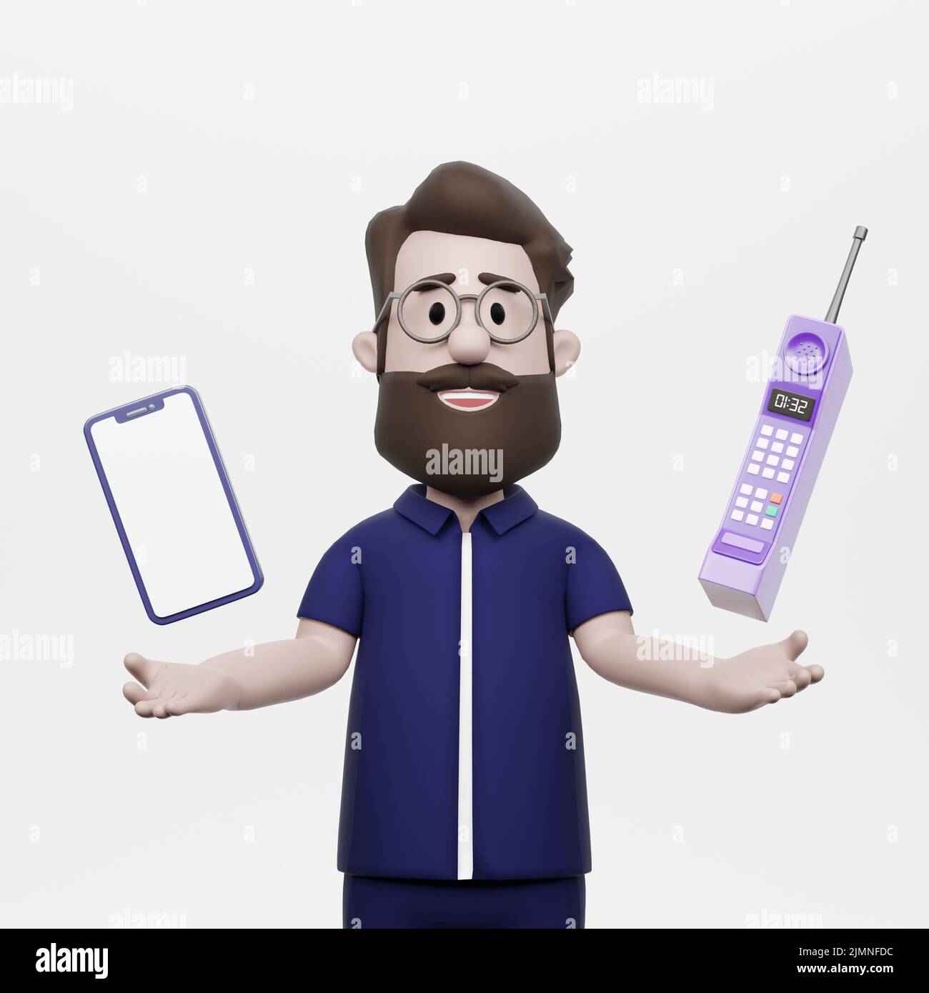 3D Man Selecting Choice Making Decision Comparing Old Retro Future ...