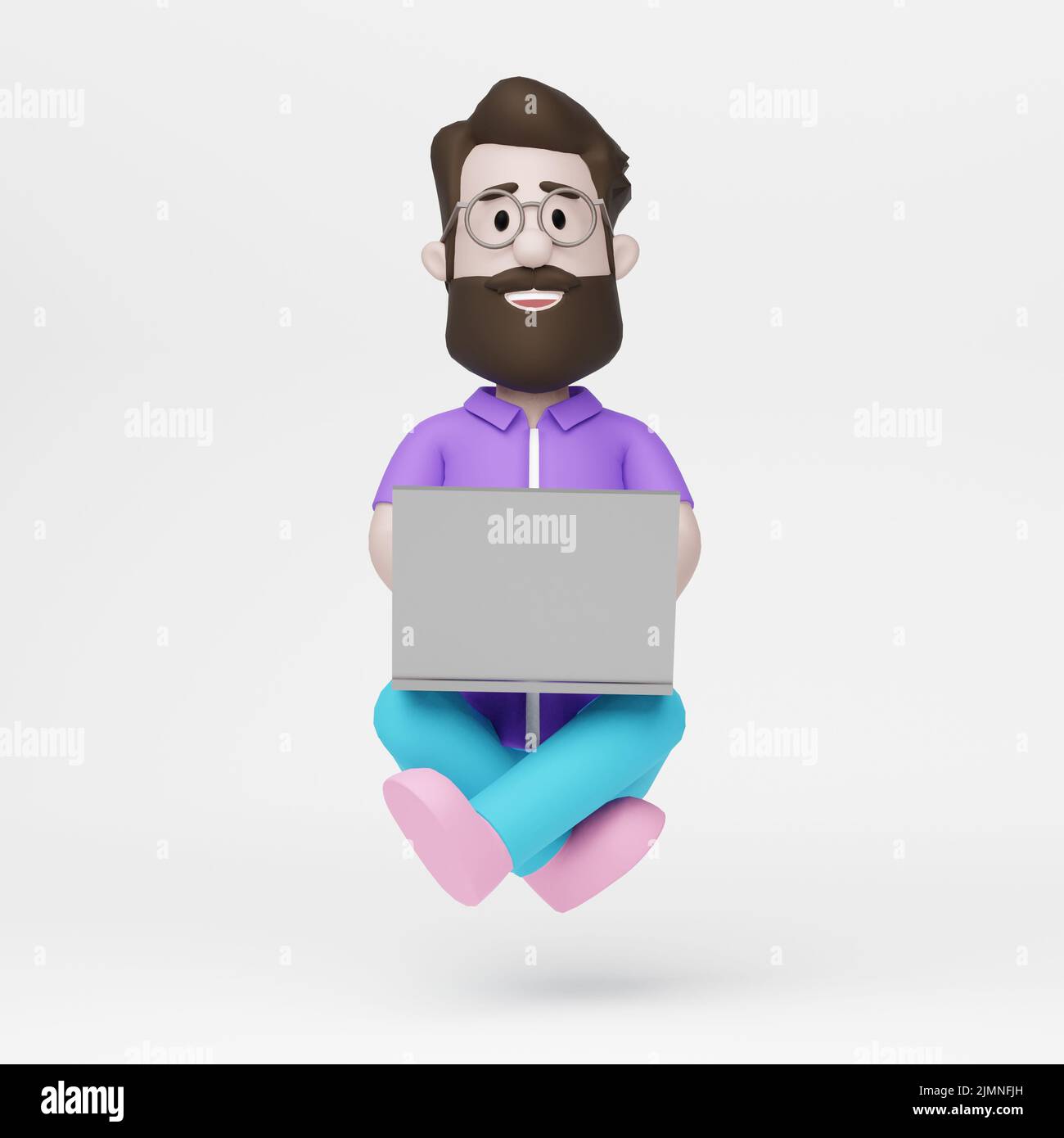 3D Man Work From Home with Laptop Connection Online Stock Photo - Alamy