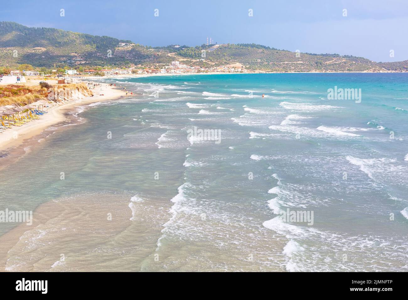 Sandy beach background with turquoise sea, Greece Stock Photo - Alamy