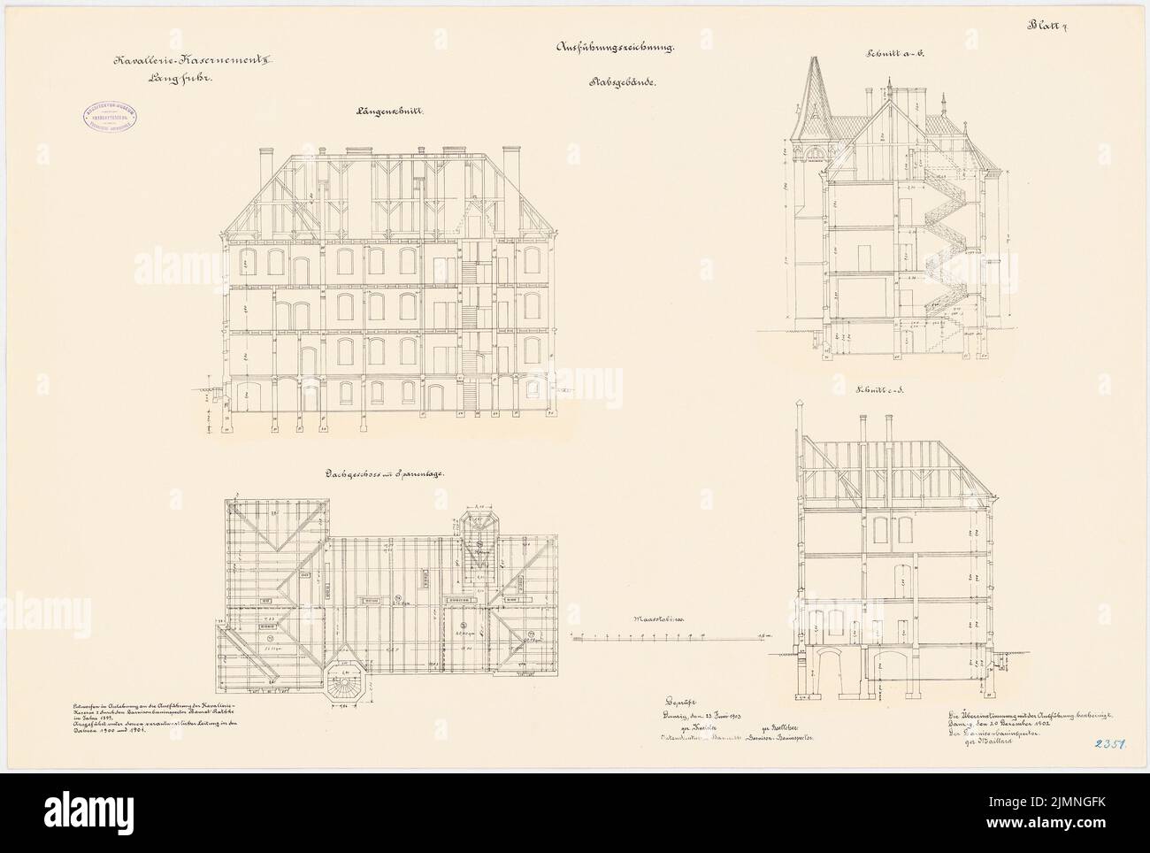 Rathke, Kavallerie Kasernement II in Gdansk-Langfuhr. Staff building ...