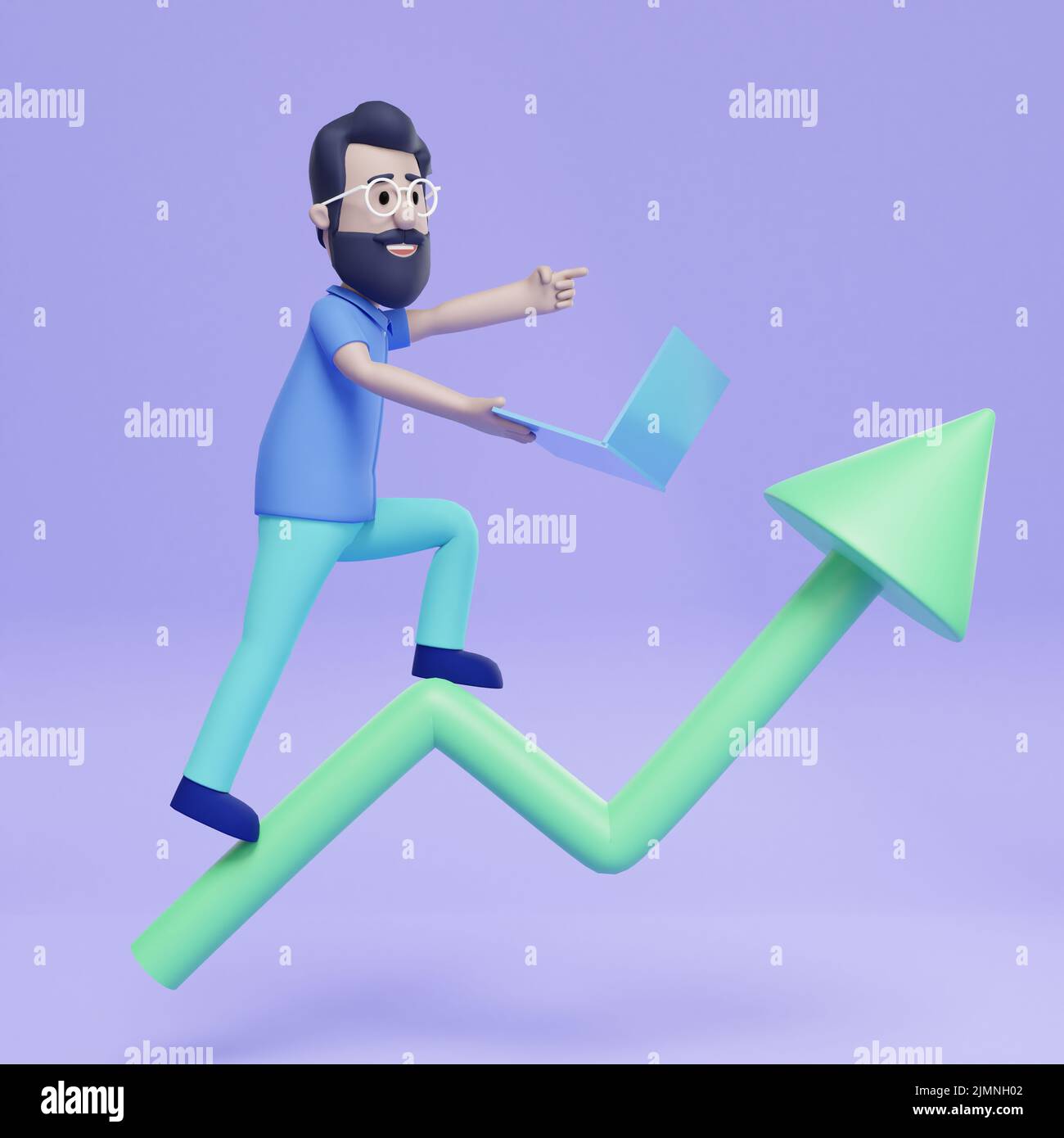 3D Man Growth Graph Trending Positive Gaining Happy Digital Marketing ...