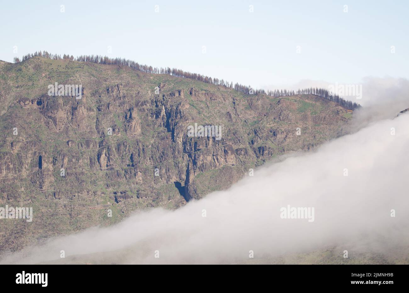 Sea of clouds descending the slope of The Chapin Cliffs. The Nublo ...
